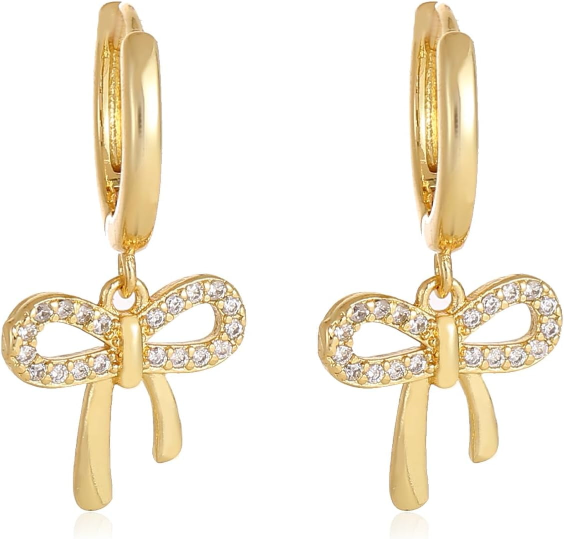 Bow Hoop Earrings for Women Gold/Silver Bow Statement Tassel Rhinestone ...