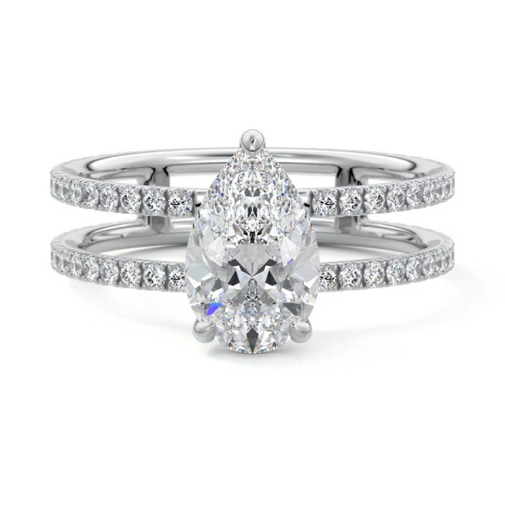 Bow Jewel 14K White Gold Plated Ring - 2.1 Ct Pear Cut Diamond - Wedding Ring for Women's ...