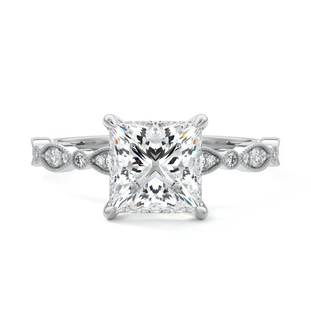 Bow Jewel 14K White Gold Plated Rings Gifts - 2 Ct Princess Cut Diamond ...