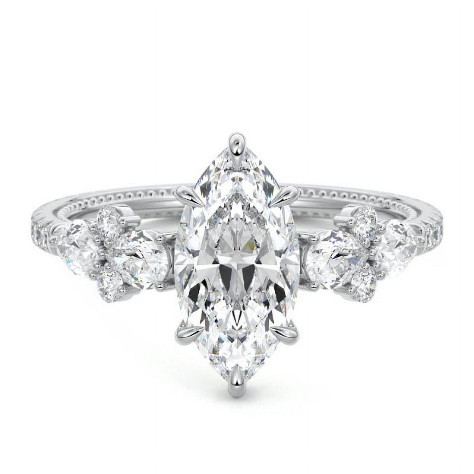 Bow Jewel Solitaire 1.9 Ct White Marquise Cut Diamond Ring - 14K White ...