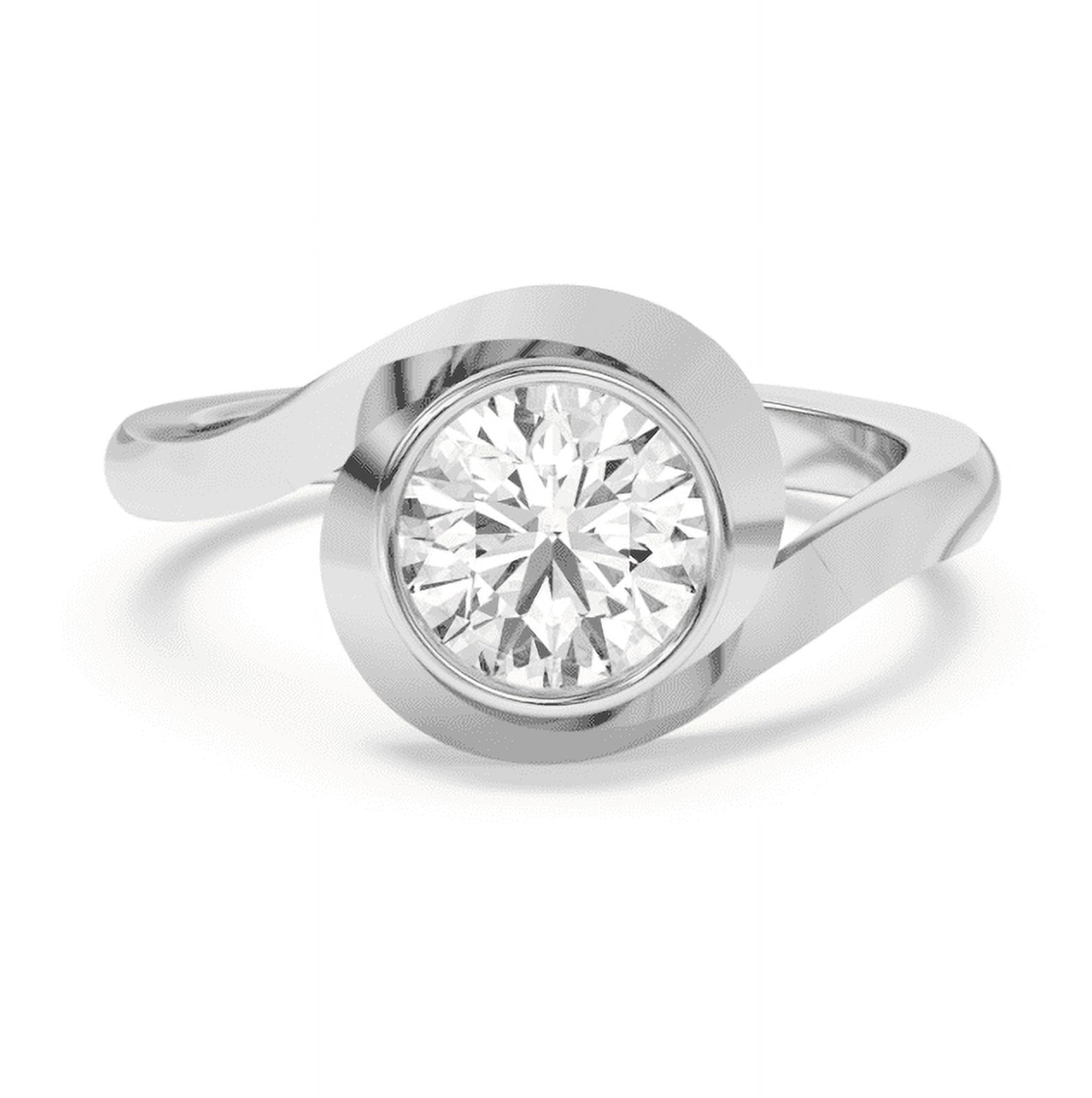 Bow Jewelry 1.6 Ct Round Cut Moissanite Bezel Set Engagement Ring for Women - 14K White Gold ...