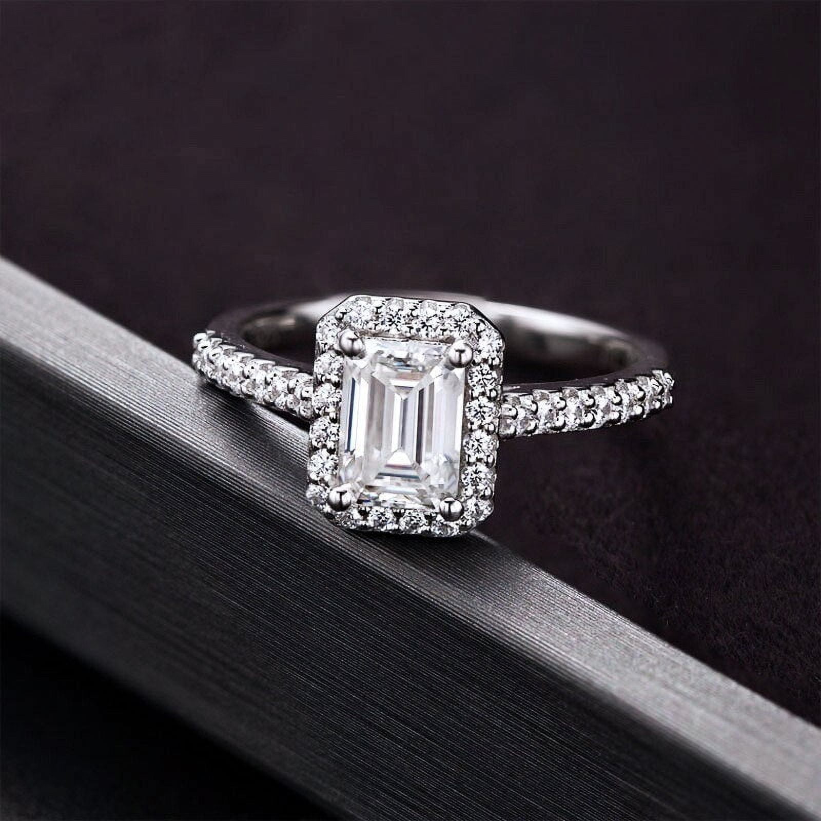 Bow Jewelry 1.67 Ct Emerald Cut Moissanite Ring - 14K White Gold Plated ...