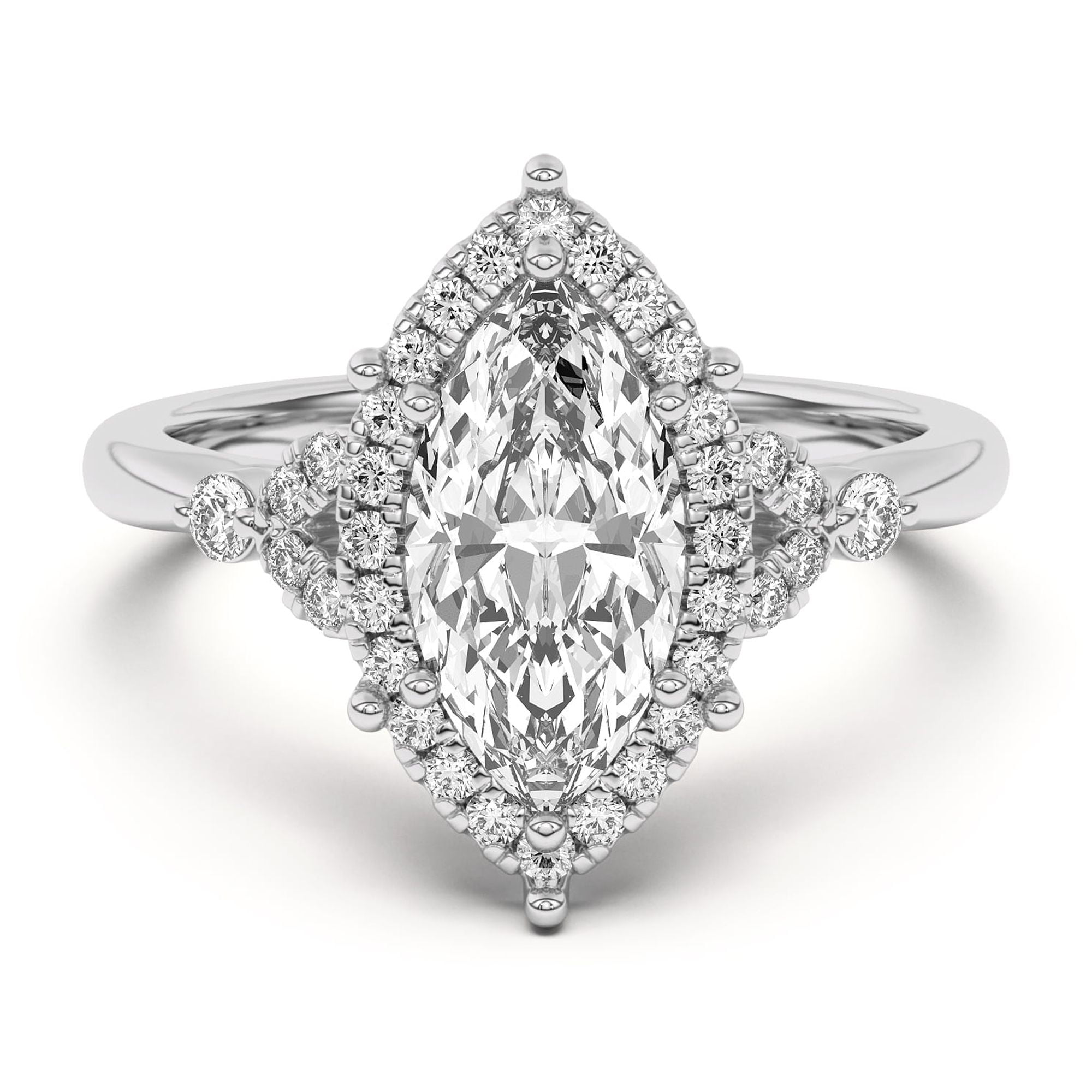 Bow Jewelry 1.7 Ct Moissanite Ring - 14K White Gold Plated Marquise Cut ...
