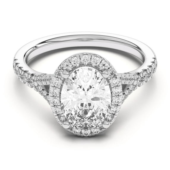 Bow Jewelry 1.7 Ct Oval Cut Moissanite Engagement Ring - Dazzling Halo Anniversary Ring for Her ...