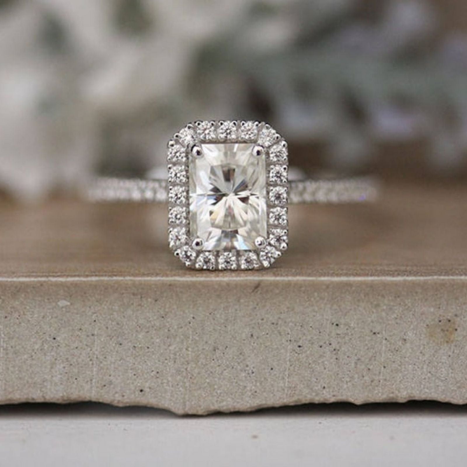 Bow Jewelry 1.77 Ct Radiant Cut Moissanite Wedding Ring - 14K White ...