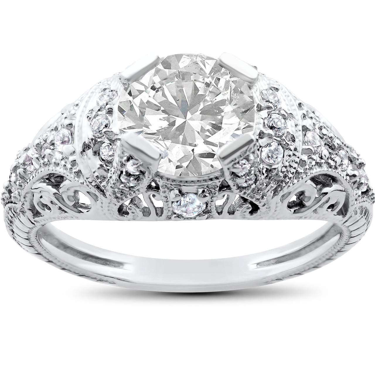 Bow Jewelry 1.9 Ct Round Cut Moissanite Ring - 14K White Gold Plated ...