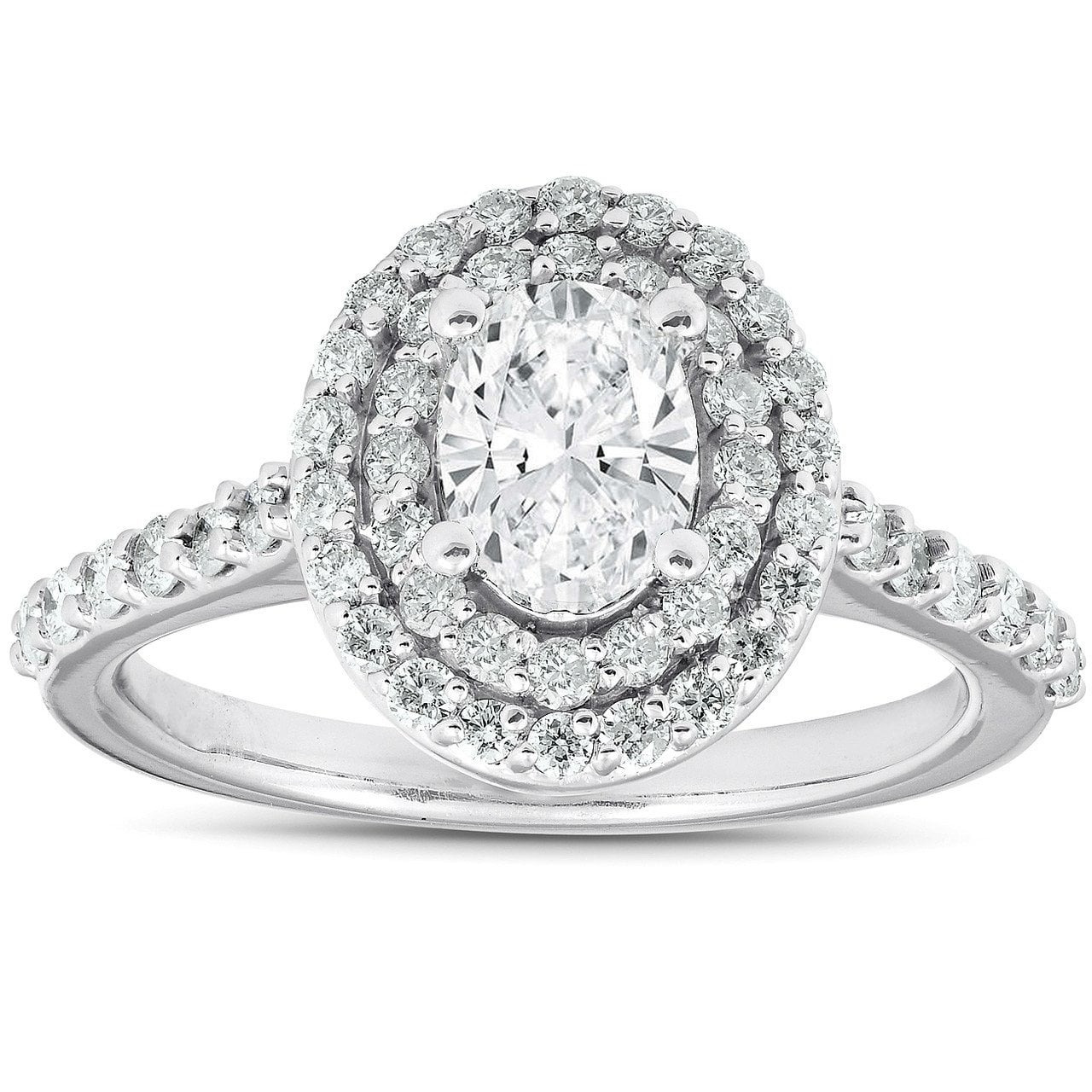 Bow Jewelry 1.9 Ct Round Cut Moissanite Solitaire Ring with Accent - 14K White Gold Plated ...