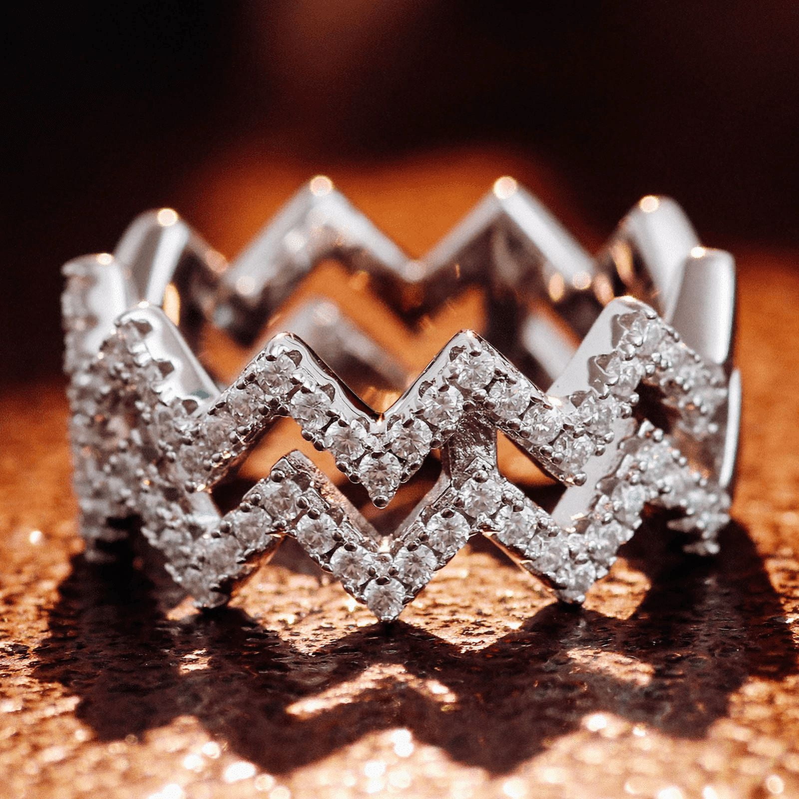 Bow Jewelry 14K White Gold Plated 0.78 Ct Round Cut Wedding Ring - Stunning ZigZag Pinky Finger ...