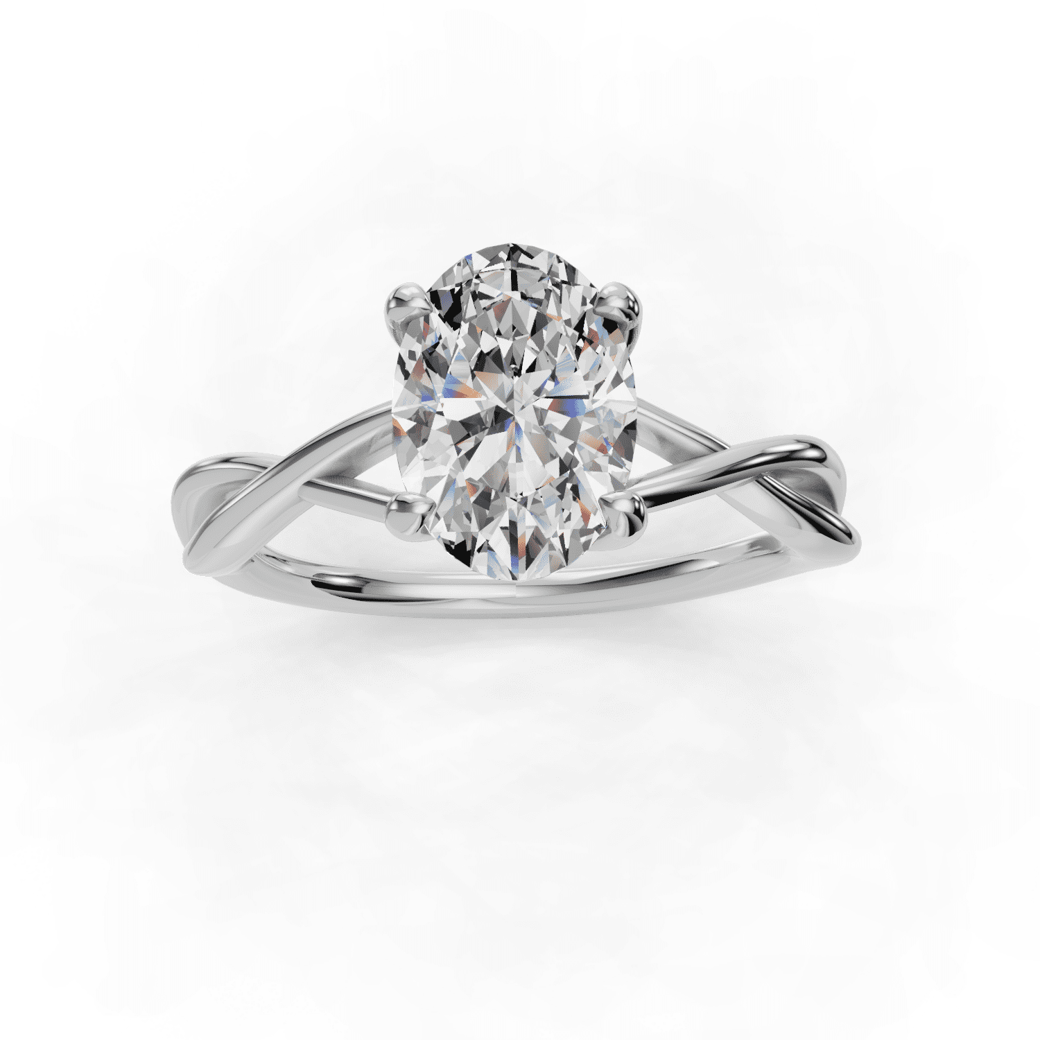 Bow Jewelry 14K White Gold Plated 1.7 Ct Oval Cut Moissanite Ring ...