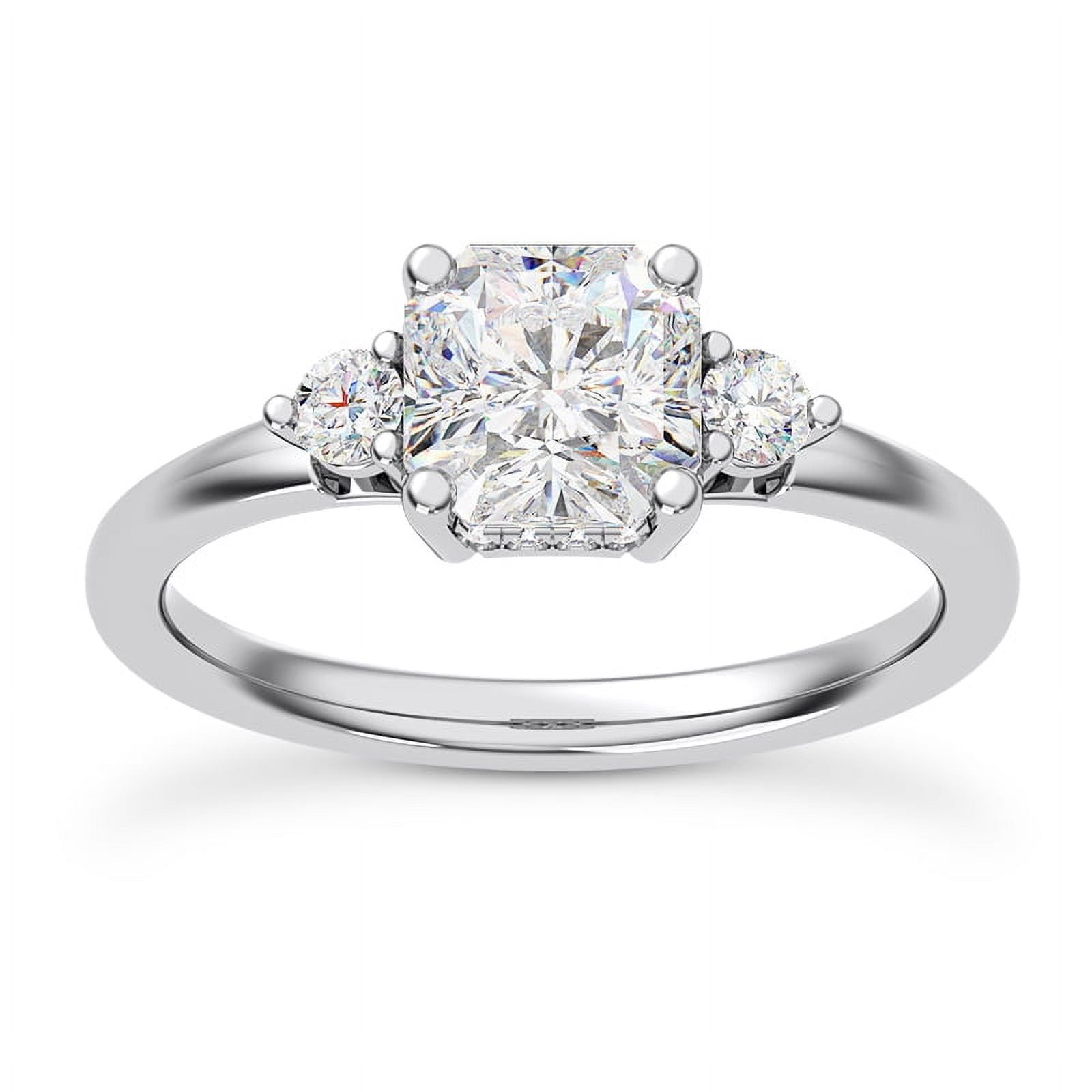 Bow Jewelry 14K White Gold Plated - Cushion Cut 3-Stone Engagement ...
