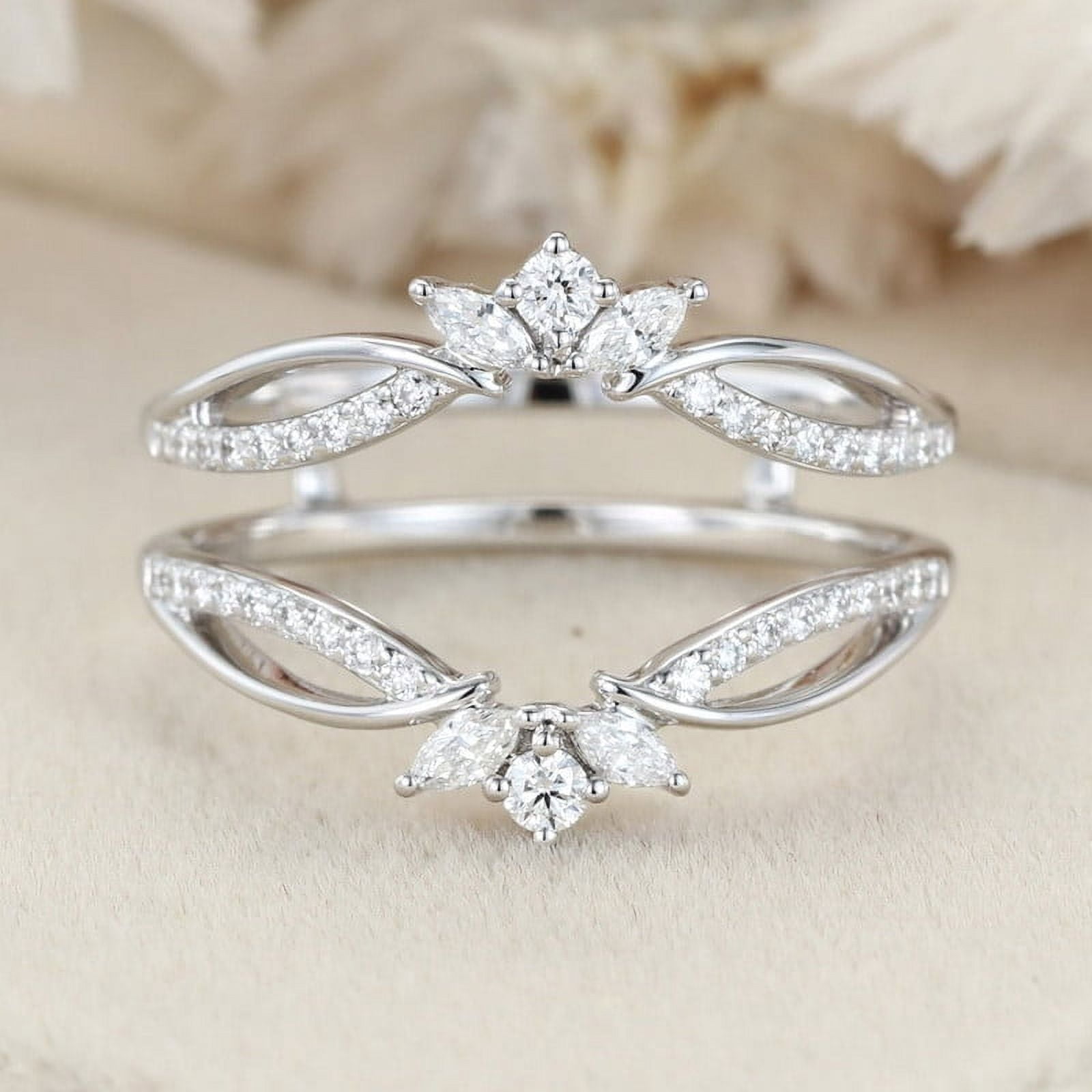 Bow Jewelry 14K White Gold Plated Double Banded Ring - Round Cut 1.37 ...