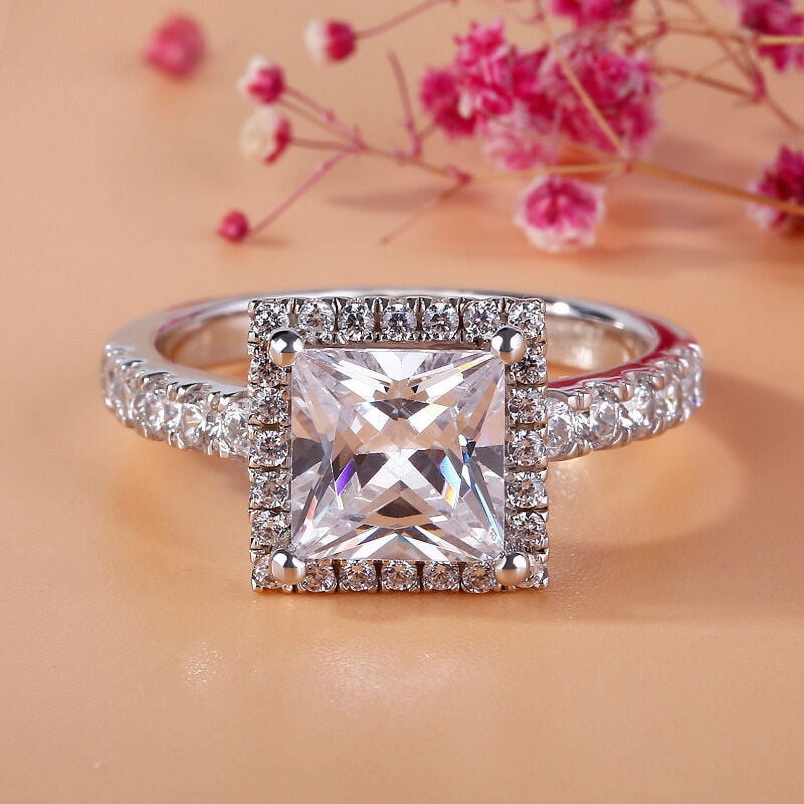 Bow Jewelry 14K White Gold Plated Wedding Glamorous Ring - Princess Cut ...