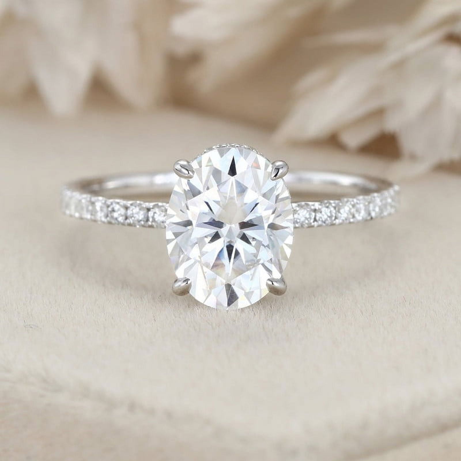 Bow Jewelry 2.06 Ct Oval Cut Moissanite Wedding Hidden Halo Ring - 14K ...