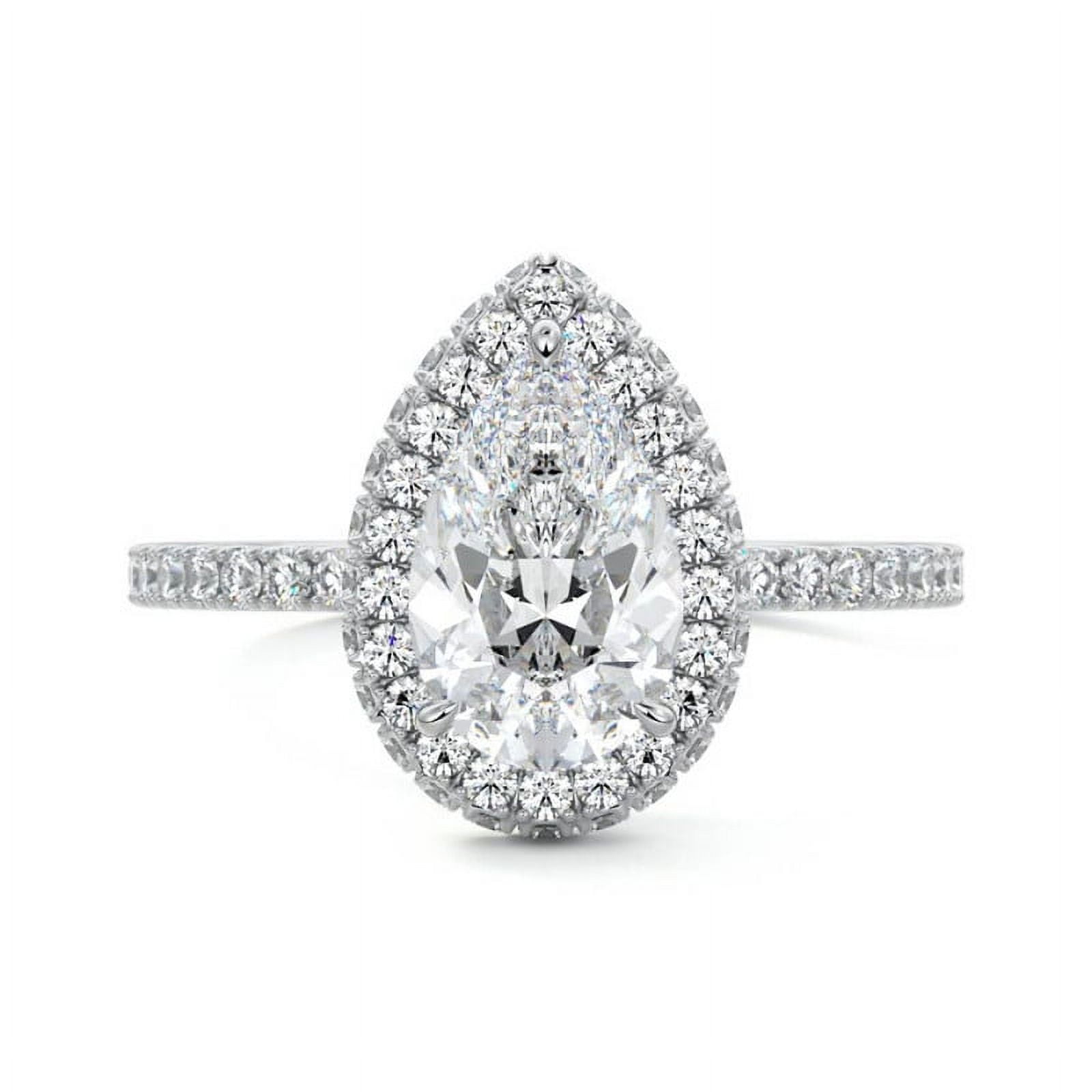 Bow Jewelry 2.1 Ct Pear Cut Halo Solitaire Moissanite Ring for Women ...