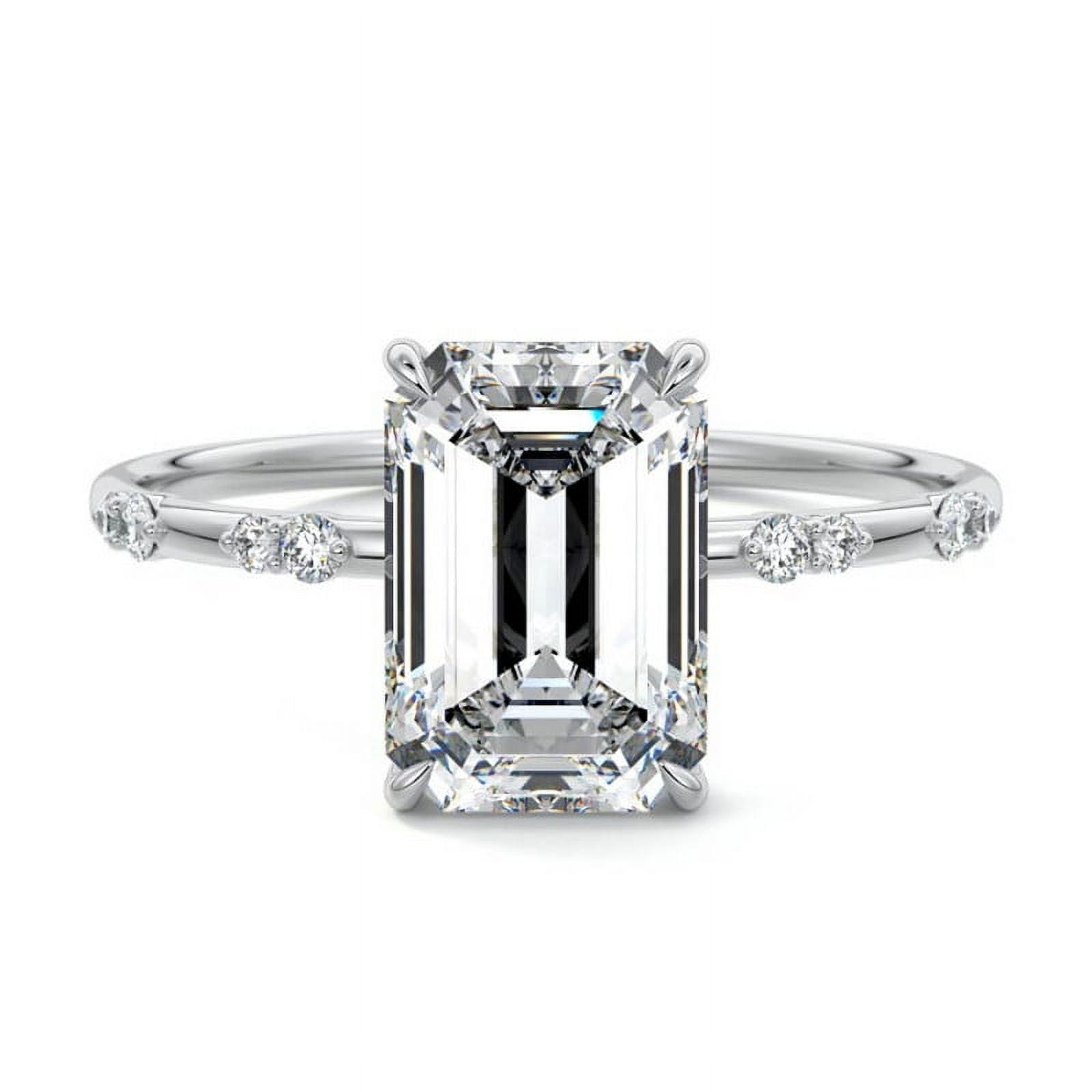 Bow Jewelry 2 Ct Emerald Cut Excellent Moissanite Ring for Women - 14K White Gold Plated Ring ...