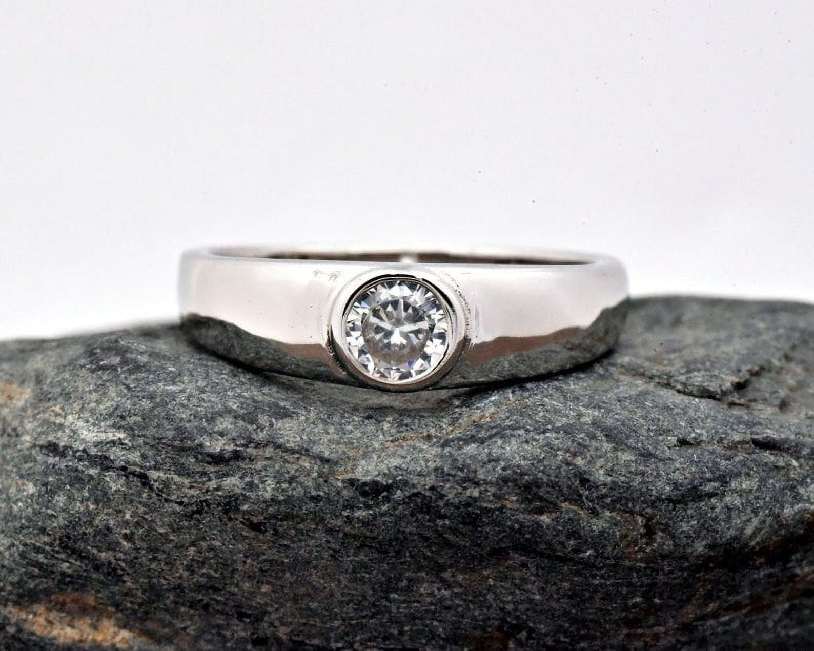 Bow Jewelry Bezel Set 0.98 Ct Round Cut Moissanite Wedding Solitaire Ring - 14K White Gold ...