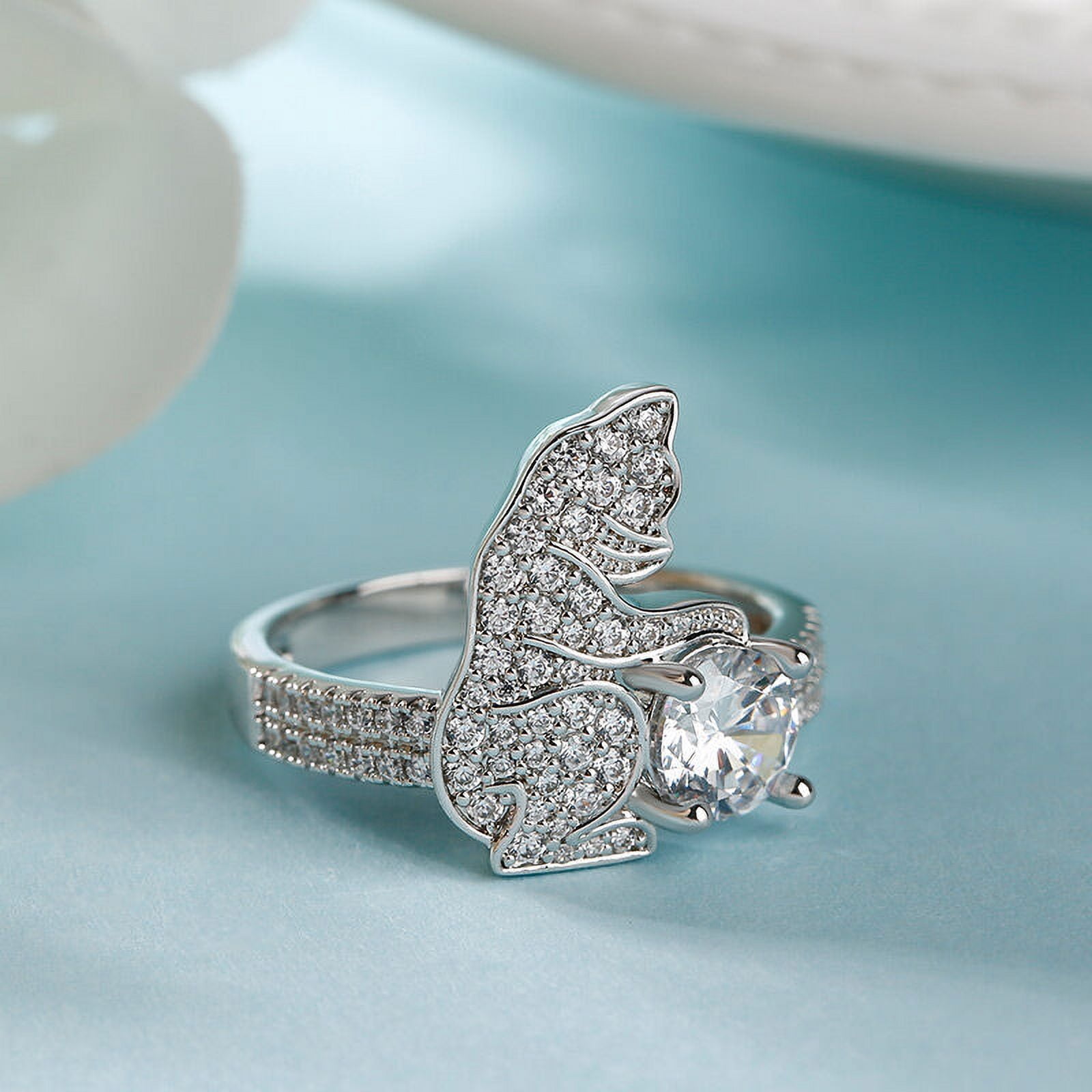 Bow Jewelry Bypass Moissanite Cute Cat Rings for Animal Lover ...