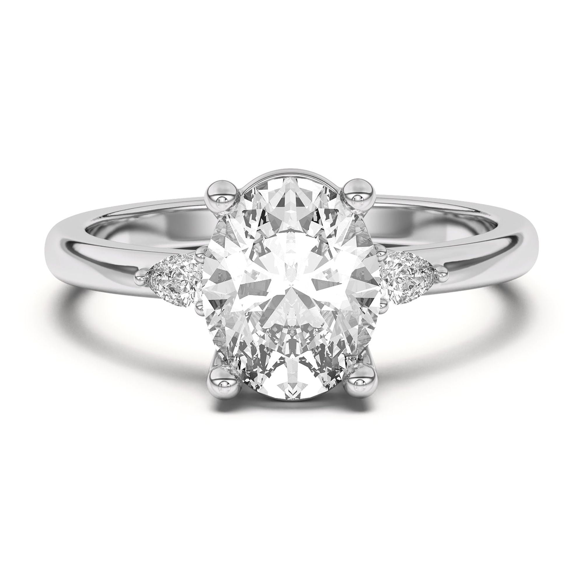 Bow Jewelry Oval Cut 3-Stone Engagement Wedding Rings - 14K White Gold ...