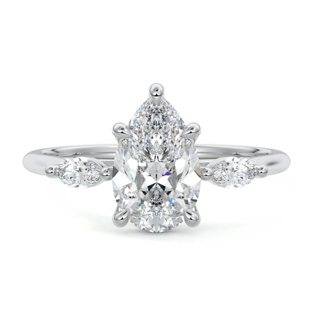 Bow Jewelry Pear Cut 1.5 Ct Lab Grown Moissanite Ring - 14K White Gold ...
