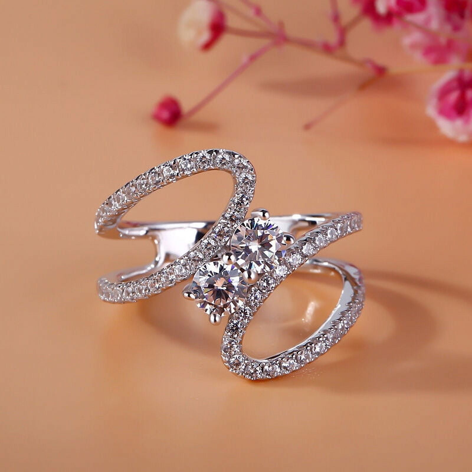 Bow Jewelry Two Stone Bypass Engagement Rings - 2.46 Ct Moissanite Oval ...