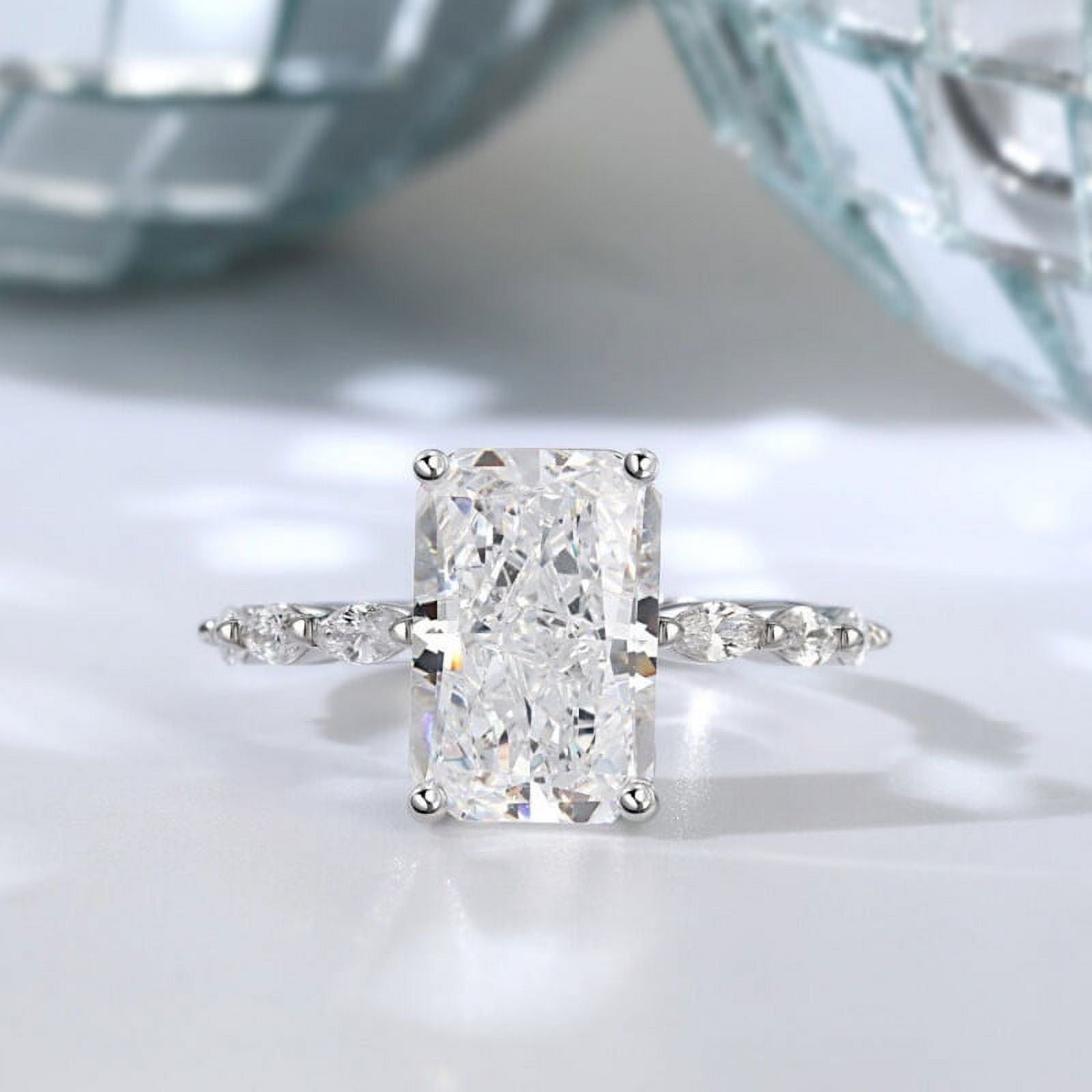 Bow Jewelry White Gold Plated 14K Moissanite Ring - Radiant Cut ...