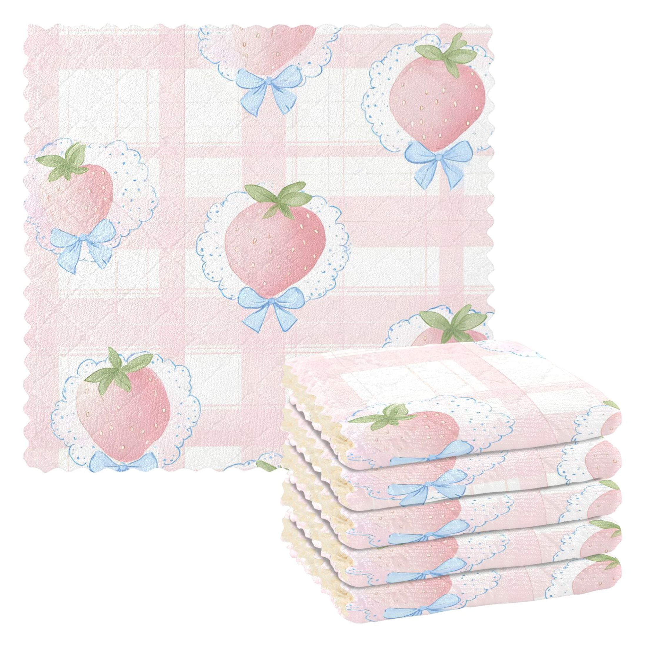 Bow Knot Strawberry Kitchen Cloth Dish Towels for Drying Washing ...