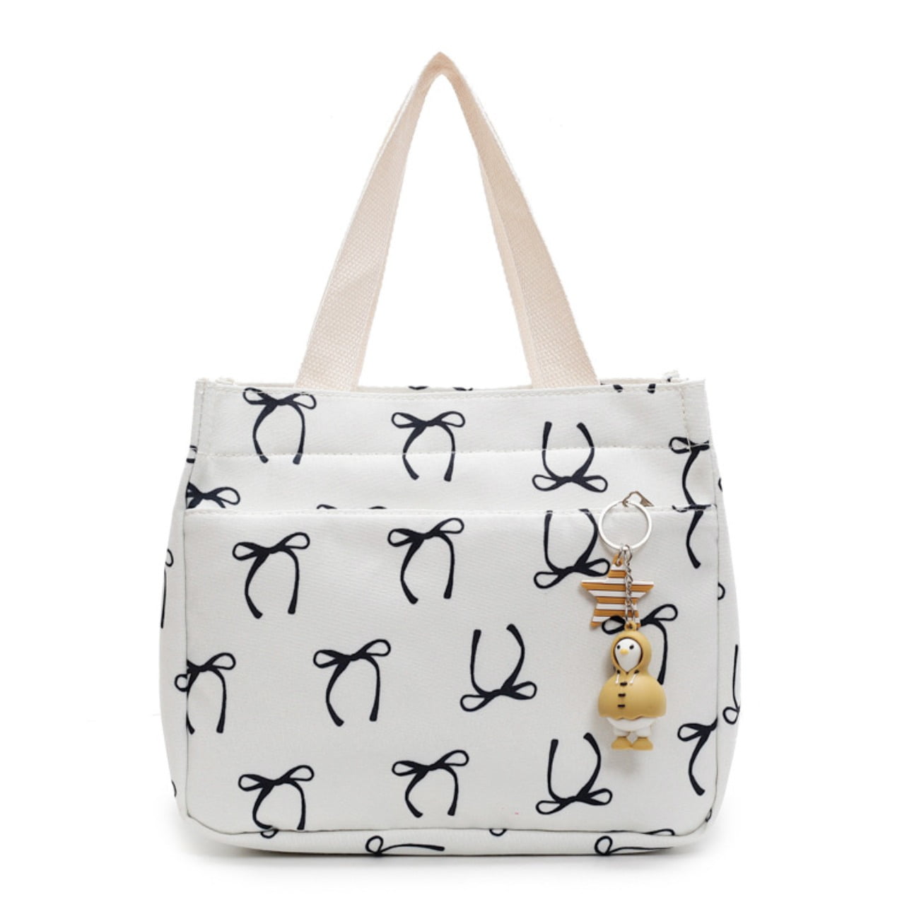 Bow Lunch Box Cute Lunch Bag for Women Canvas Preppy Lunch Box Blue Bow ...