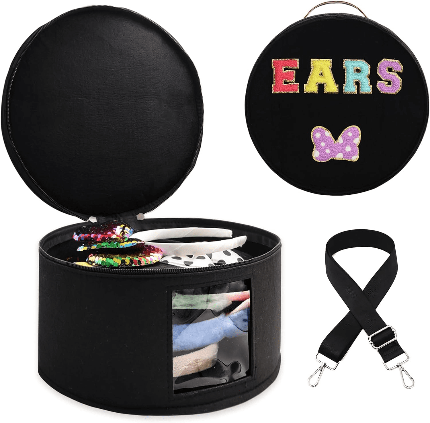Bow Mouse Ears Travel Case,Large Round Tiara Tote Storage Box,Headband ...