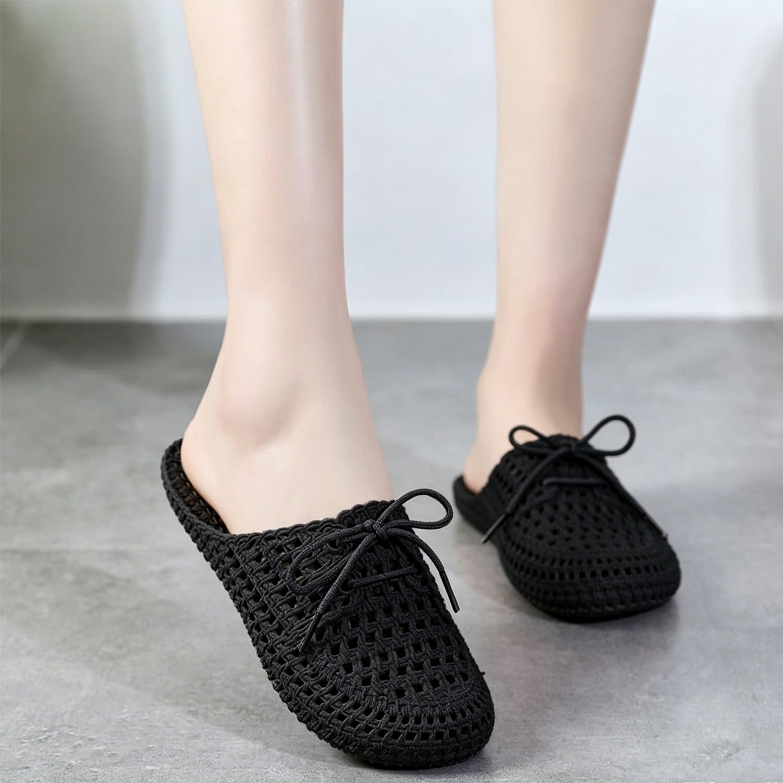 Bow Mules for Women Woven Mesh Jelly Beach Sandals Slip On House ...
