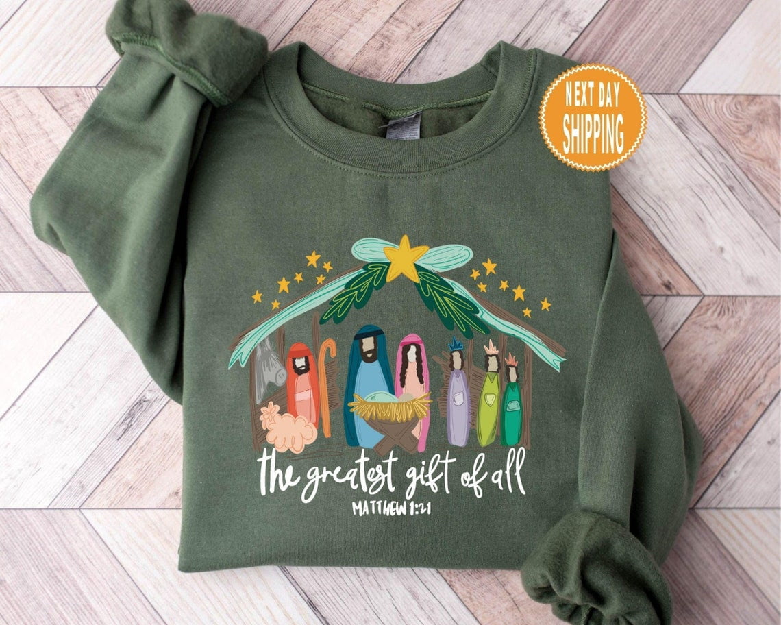 Bow Nativity Coquette Sweatshirt, The Greatest Gift Of All, Nativity ...