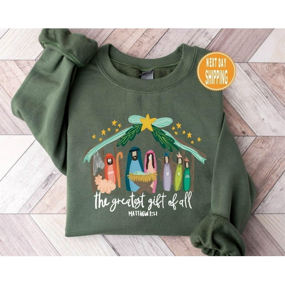 Bow Nativity Coquette Sweatshirt, The Greatest Gift Of All, Nativity ...
