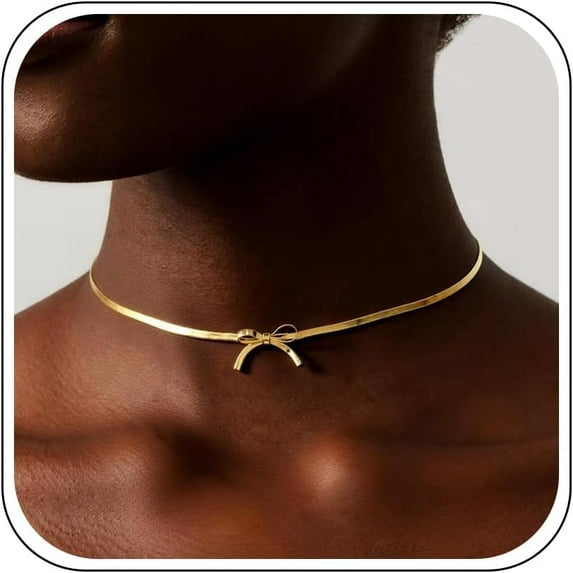 Bow Necklace Dainty Gold Bowknot Pendant Choker Necklaces for Women Bow ...