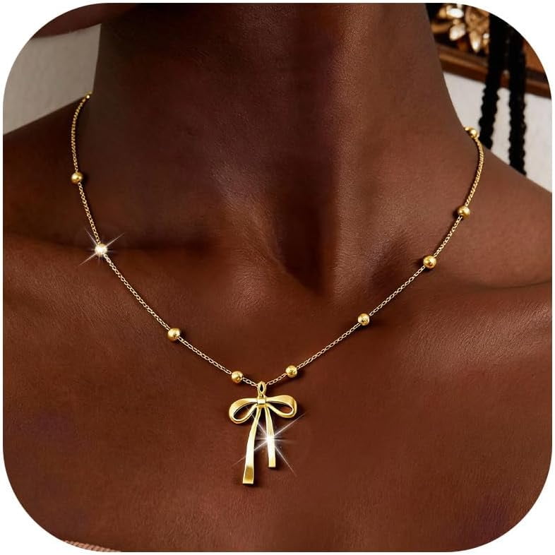 Bow Necklace Gold Dainty Bowknot Pendant Choker Necklace Bow Themed ...