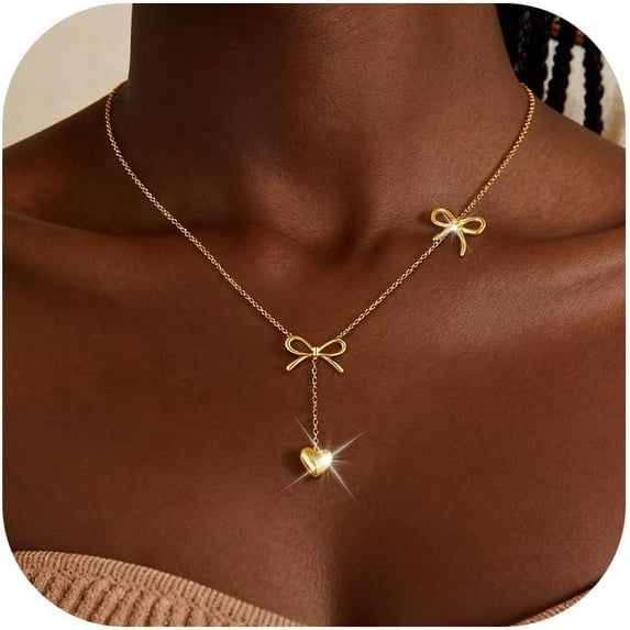 Bow Necklace Gold Dainty Bowknot Pendant Choker Necklace Bow Themed ...