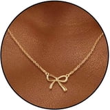 Bow Necklace for Women Rhinestone Bow Ribbon Pendant Necklace Gold ...
