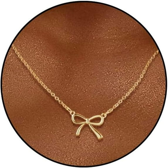 Bow Necklace for Women Rhinestone Bow Ribbon Pendant Necklace Gold ...