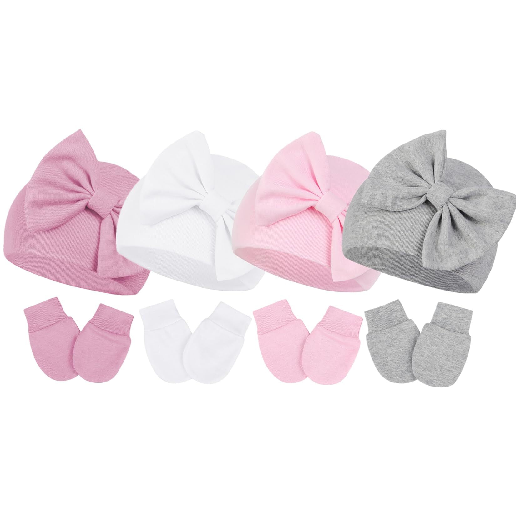 Bow Newborn Hats and Gloves Cute Winter Beanie Todder Girl with Elastic ...