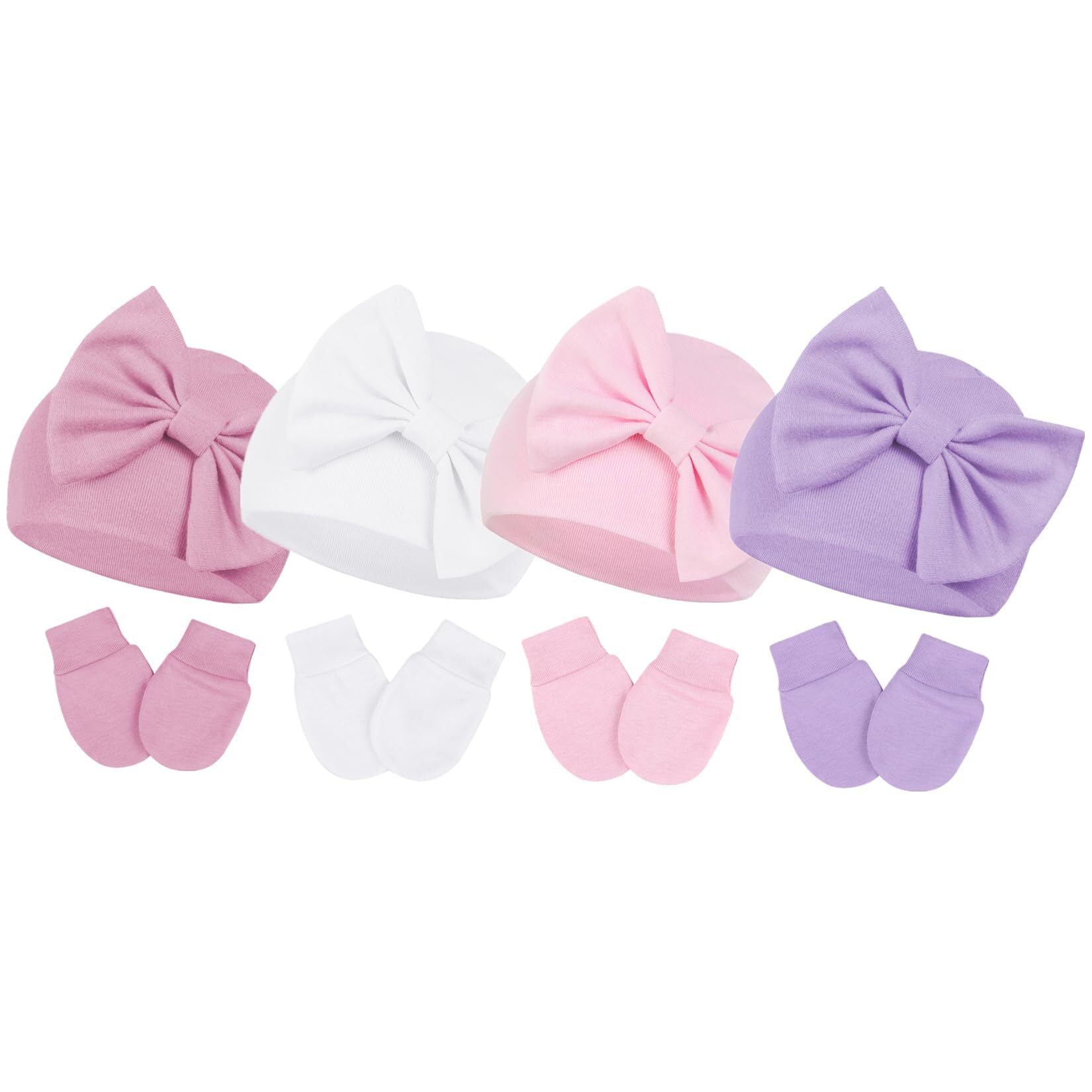 Passionate Adventure Bow Knit Cotton Beanie Cap Set, Newborn Baby Hat ...