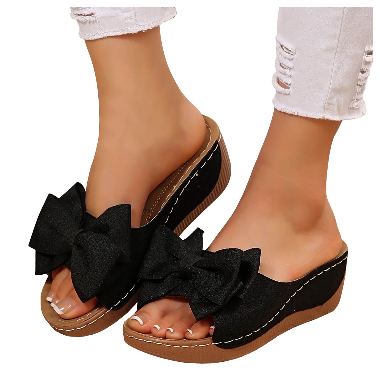 Bow Orthopedic Wedges Slip on Sandals for Women 2025 Fashion Casual ...