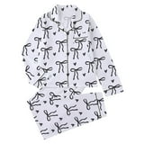 Bow Pajamas for Women Long Sleeve Long Pants Print Button Down ...