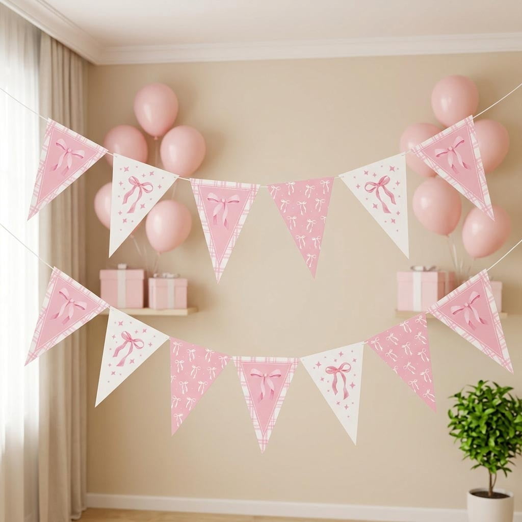 Bow Party Bunting Decoration Set - 12-Piece Hanging Flags Bridal Shower ...