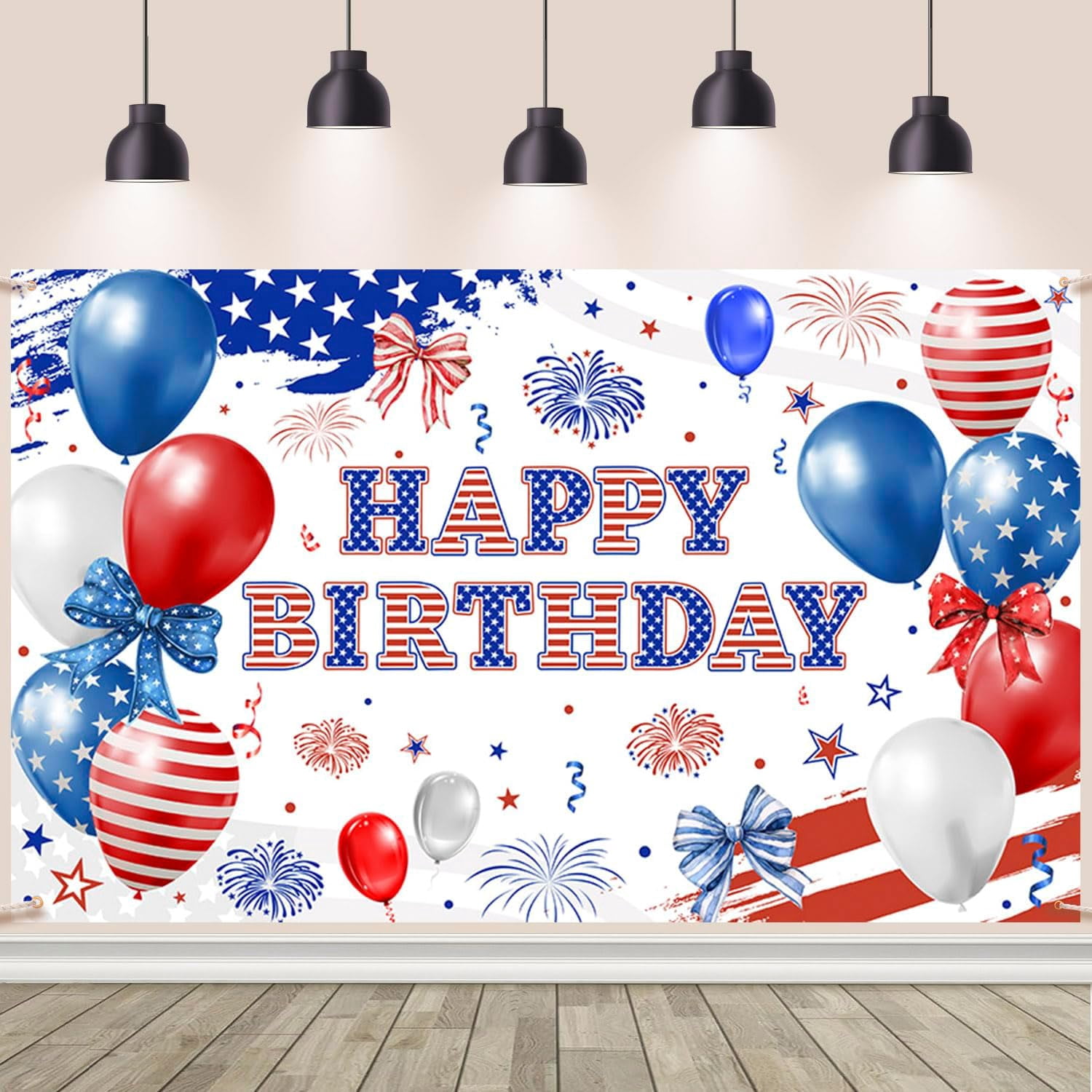 Bow Patriotic Happy Birthday Backdrop 4th of July Birthday Background ...