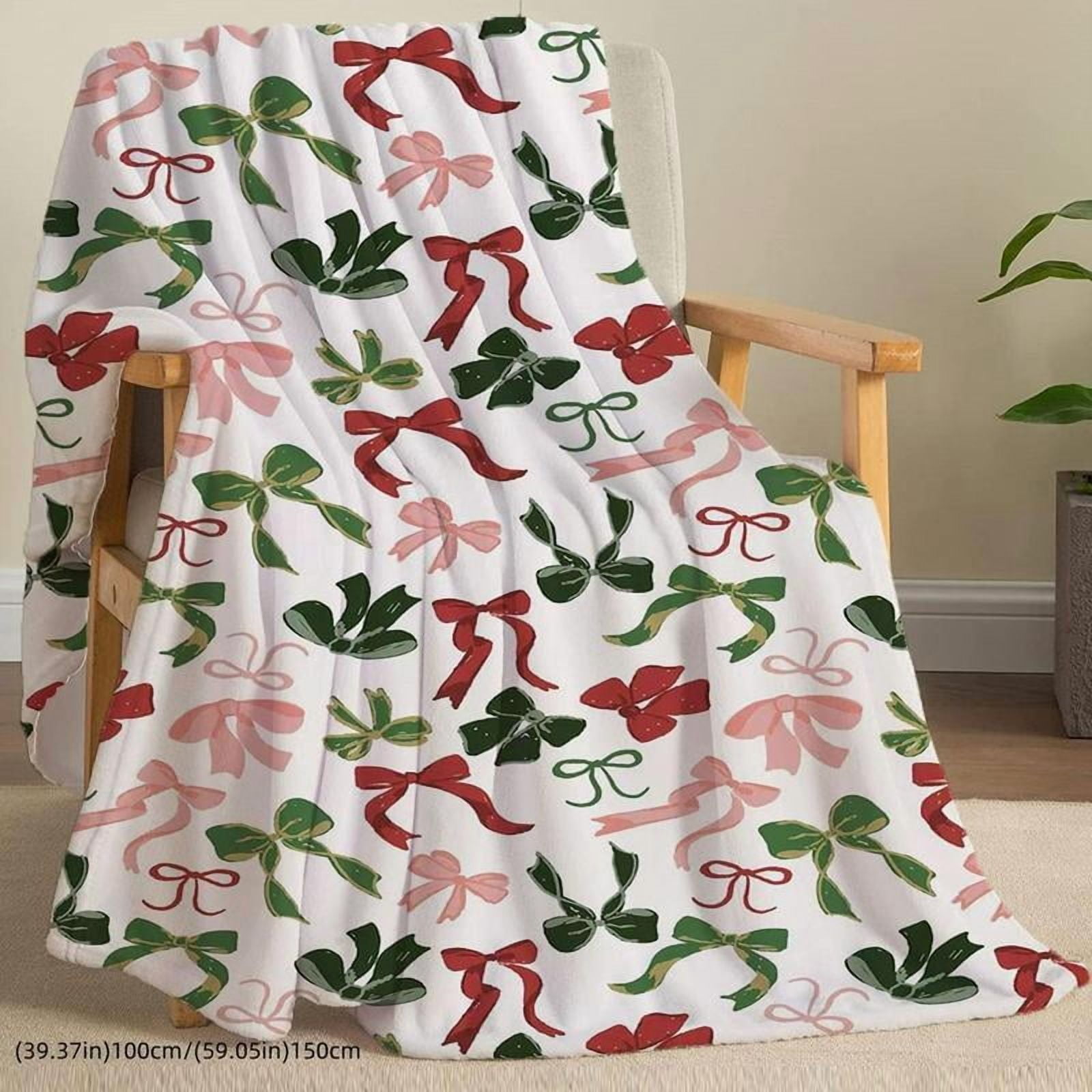 Bow Pattern Blanket, 1 Count Soft Comfortable Flannel Throw, Textiles ...