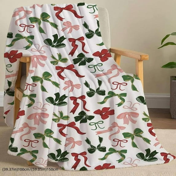 Bow Pattern Blanket, 1 Count Soft Comfortable Flannel Throw, Textiles ...