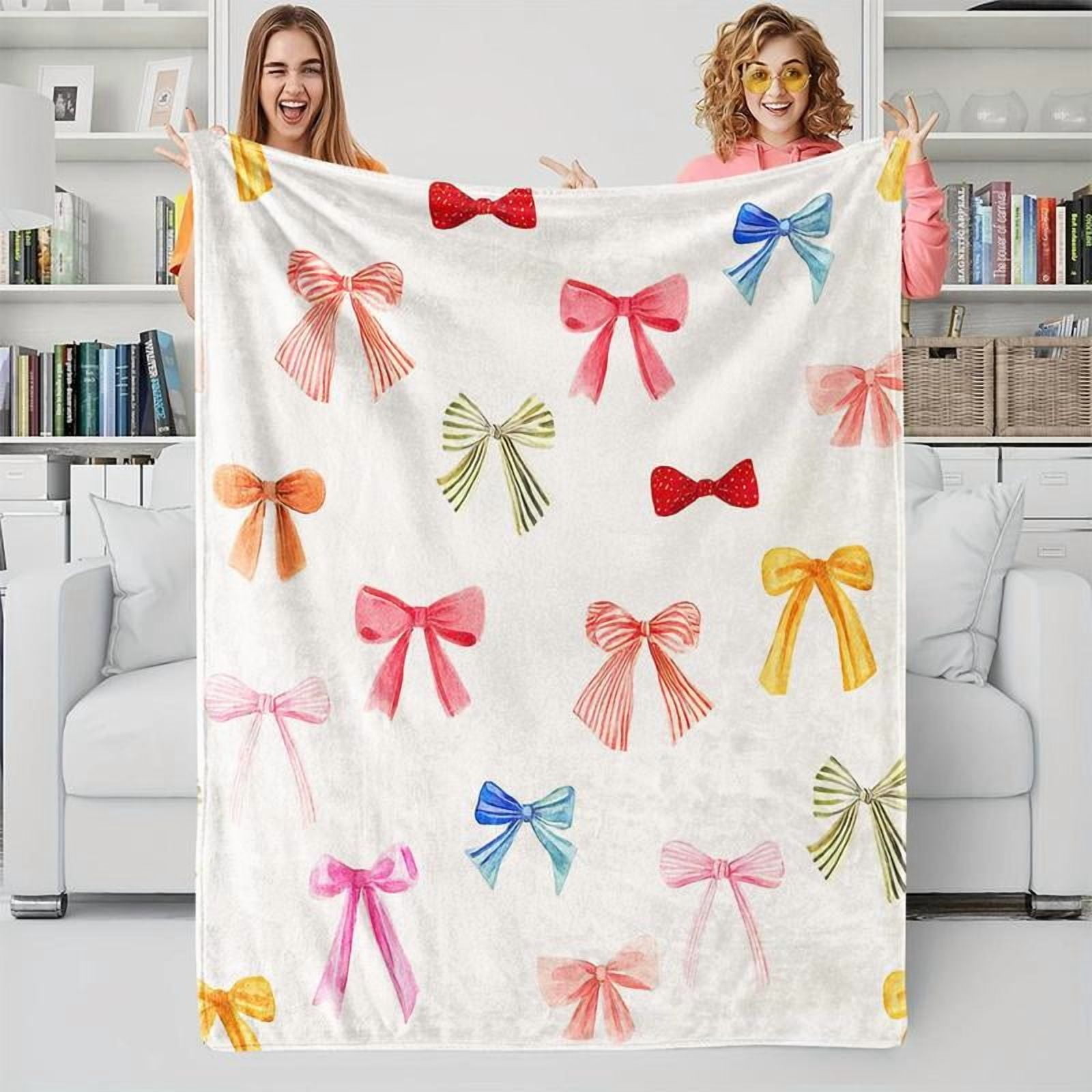 Bow Pattern Blanket, 1 Count Soft Comfortable Throw Blanket, Warm ...
