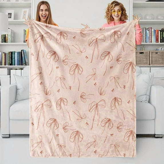 Bow Pattern Blanket, 1 Count Soft Comfortable Throw Blanket, Warm ...