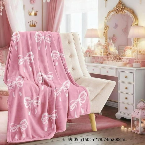 Bow Pattern Blanket, Soft Flannel Blanket, Lightweight Throw Blanket ...