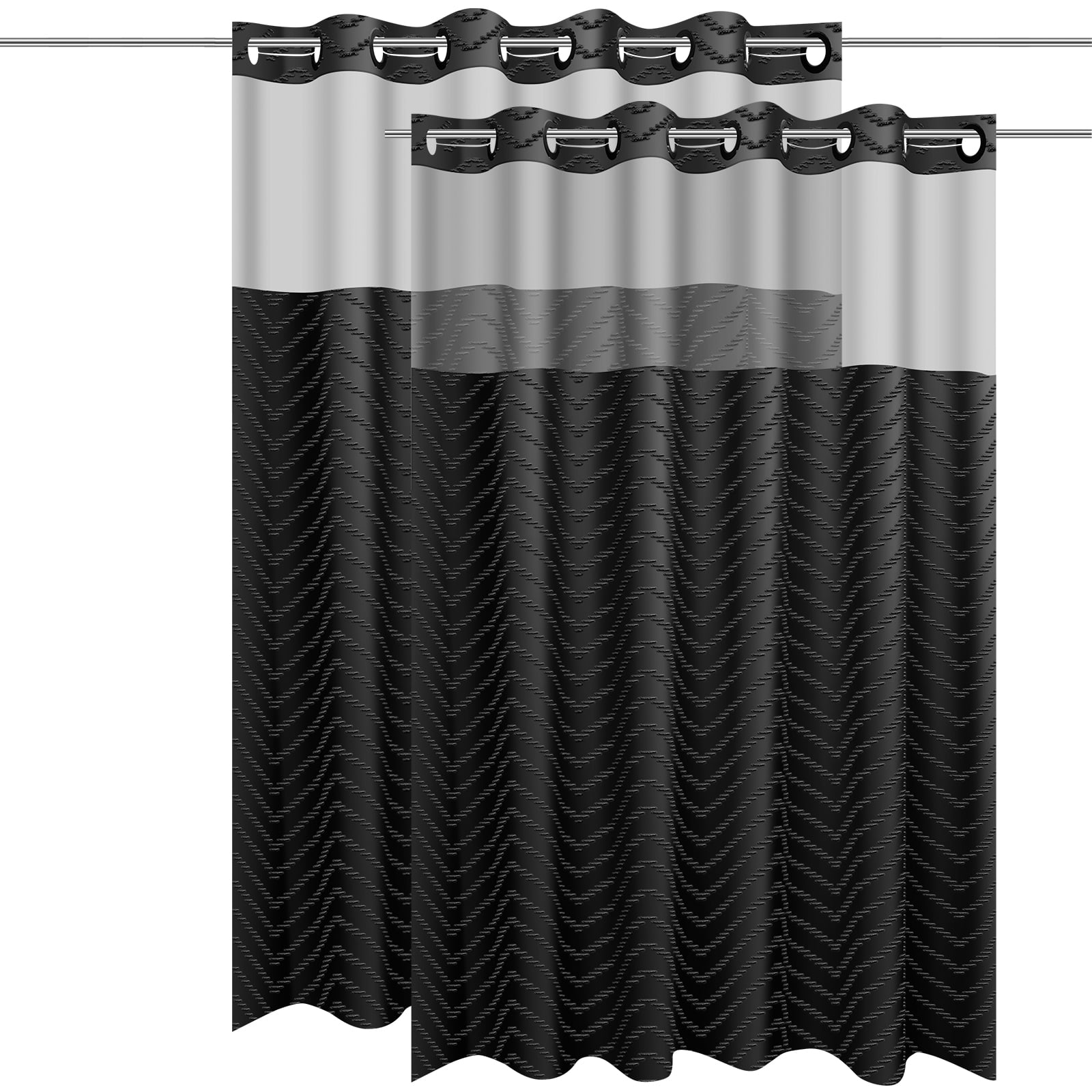 No Hook Double Layer Shower Curtain with Liner Snap Open Loop Design ...