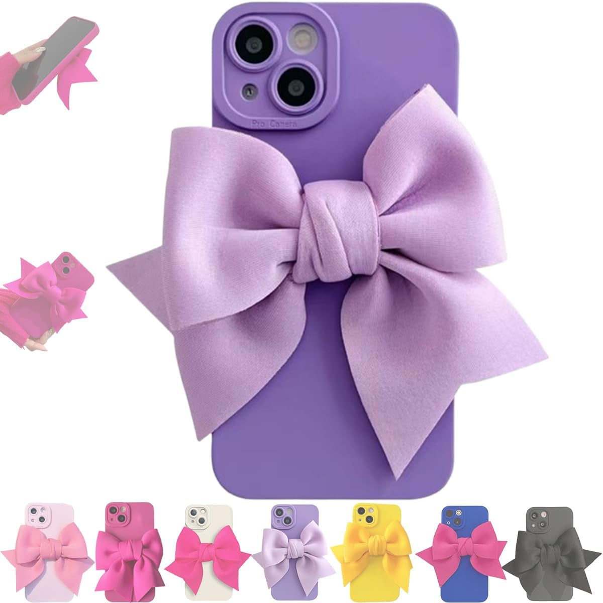 Bow Phone Case,3D Bow Shaped Phone Cover,Fashionable Christmas Cute Red Pink Big Bow Silicone ...