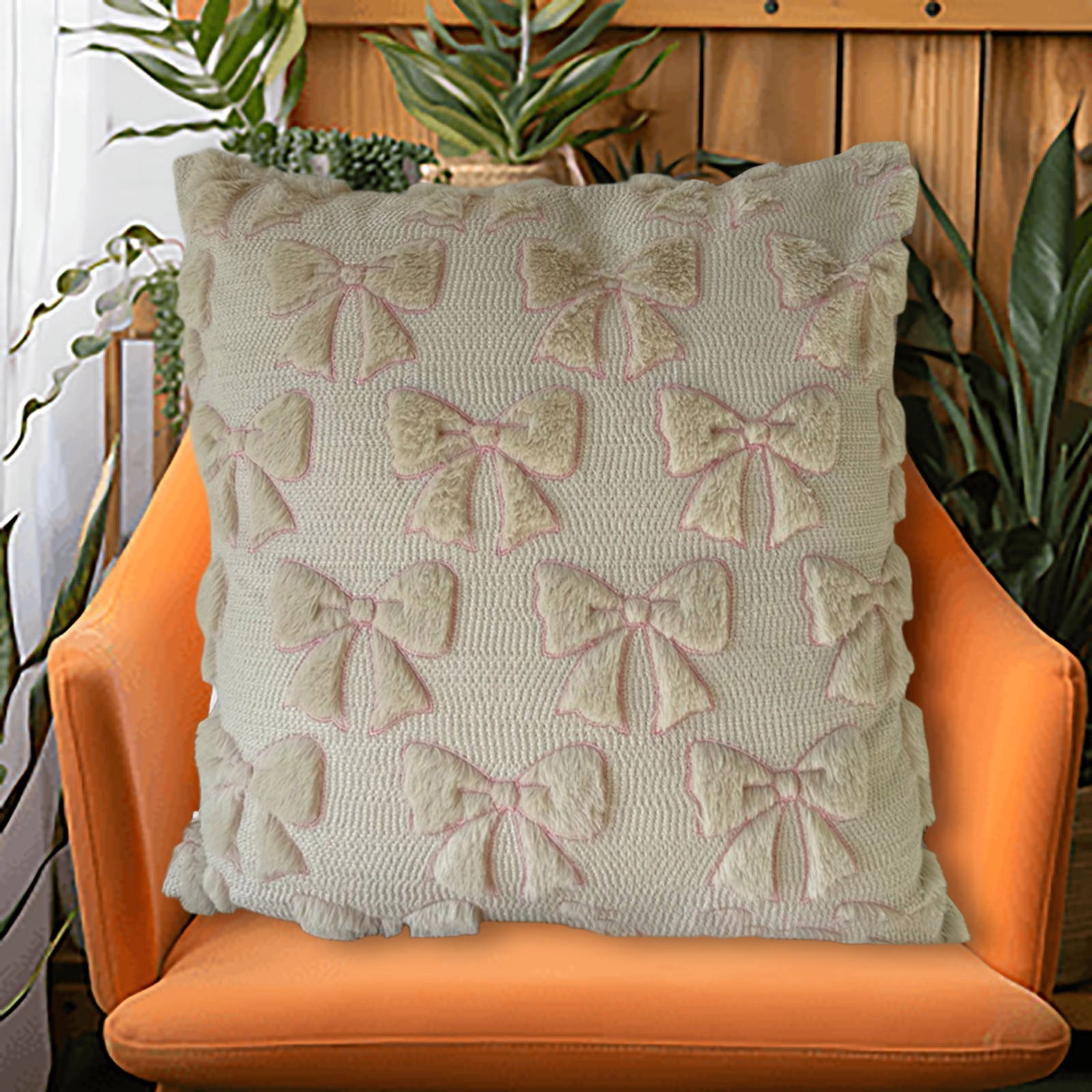 Bow Pillow Covers Coquette Room Decor Cute Faux Fur Soft Bowknot Preppy ...